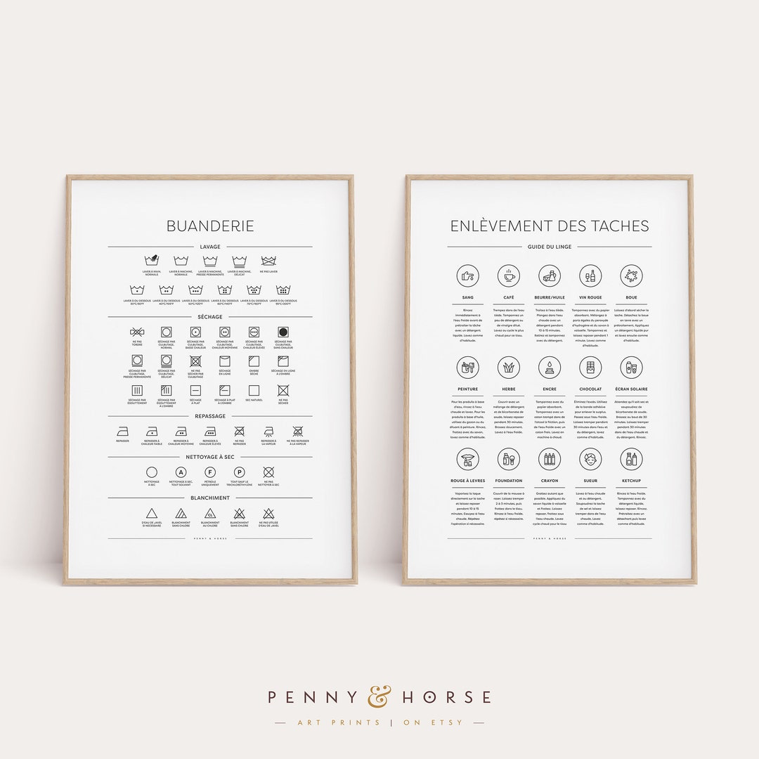 French Laundry 2 Print Set, Symbols/stains Guide, Symboles Du Linge ...
