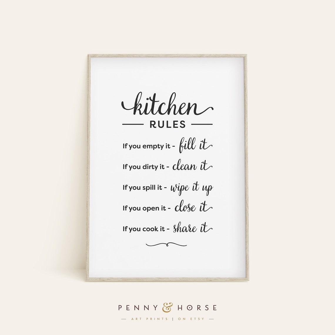 Kitchen Rules Sign, Kitchen Wall Decor, Printable Art, Kitchen Rules ...