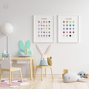 Shapes & Colors Posters, Educational Wall Art Set, Colorful Nursery ...