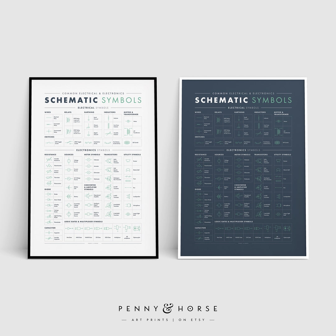 Common Schematic Symbols Print, Electrical Electronics Poster, Engineer ...