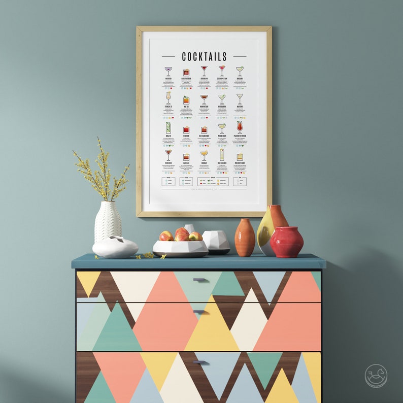 Classic Cocktails Recipe Print Cocktail Poster Cocktail Art | Etsy