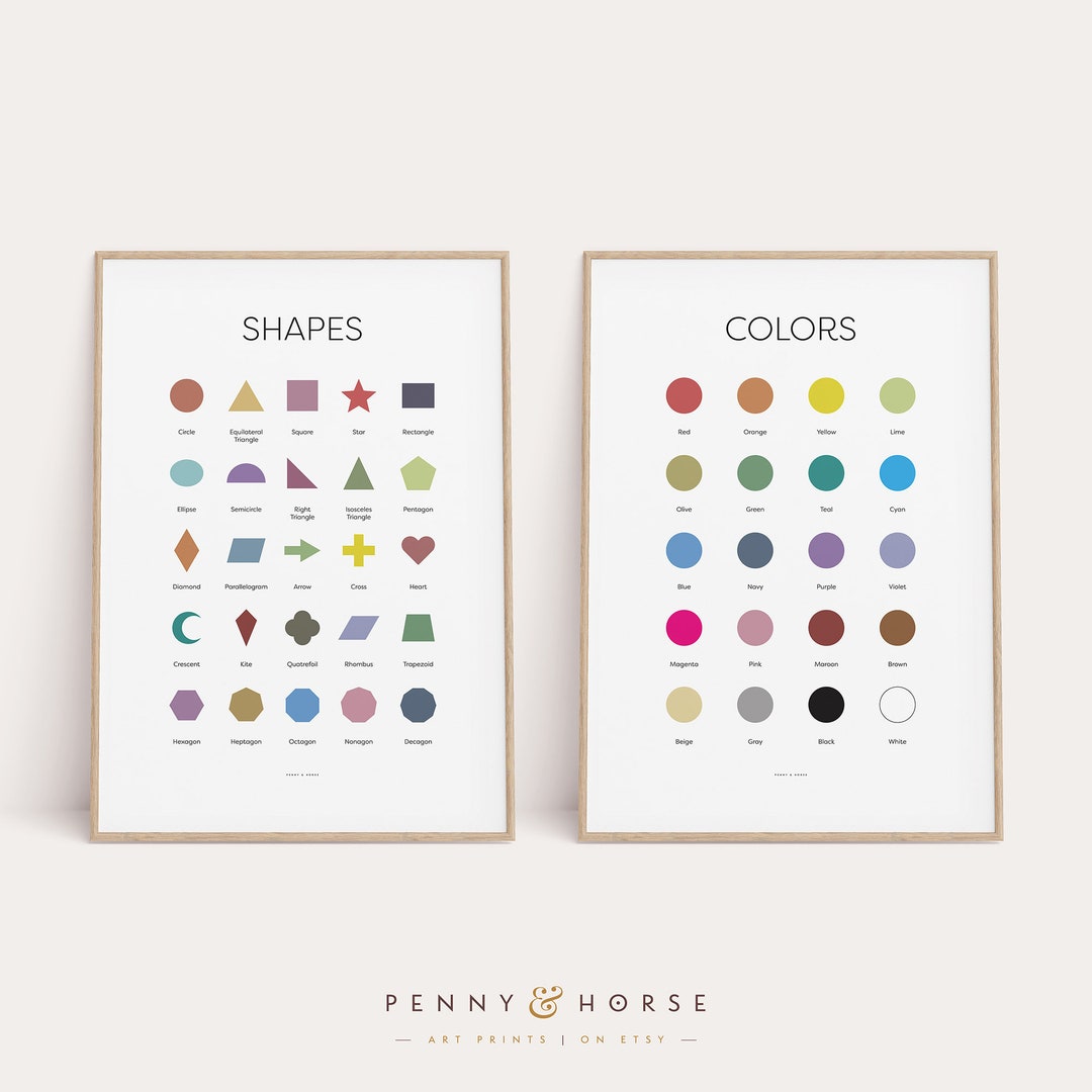 Shapes & Colors Posters, Educational Wall Art Set, Colorful Nursery ...