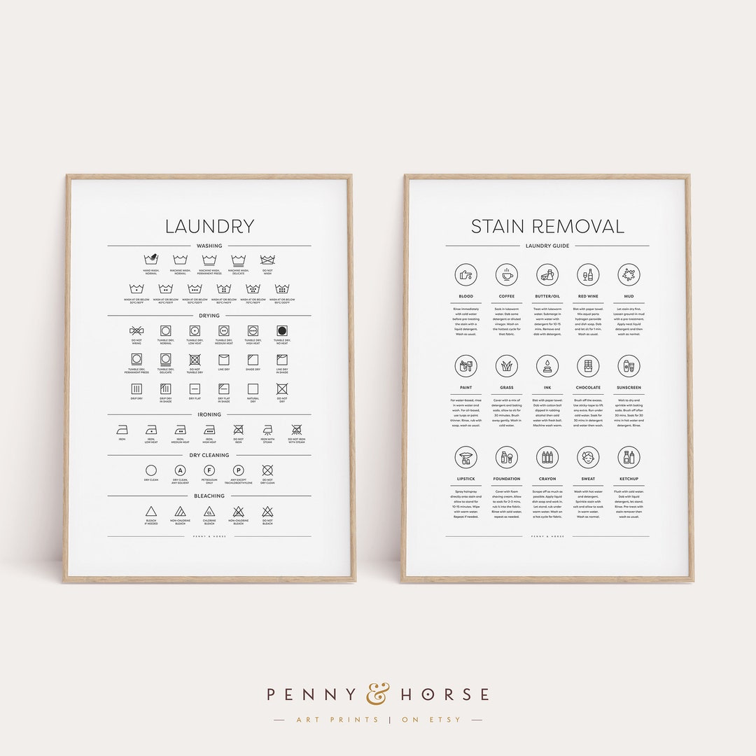 Laundry Room 2 Print Set, Symbols/stains Guide, Printable Laundry Art ...