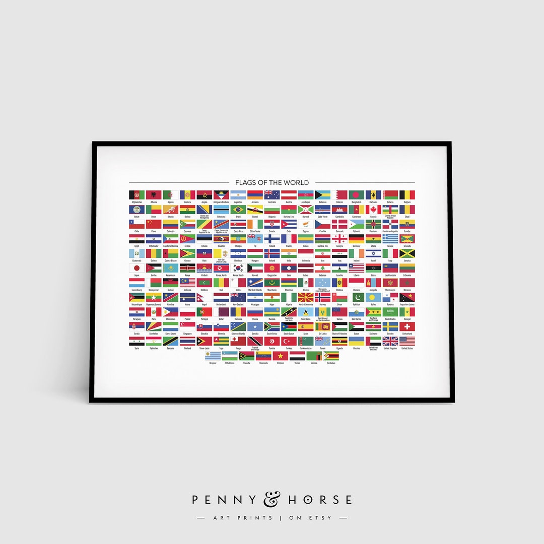 Flags of the World Poster, Educational Wall Art, Countries Chart ...