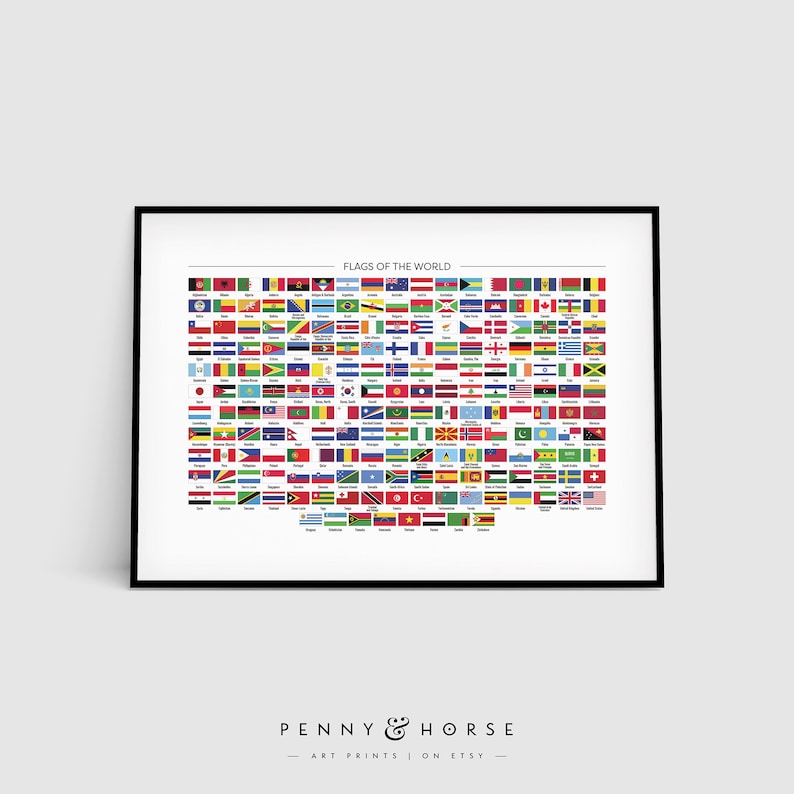 Flags of the World Poster, Educational Wall Art, Countries Chart ...