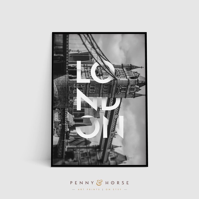 London Typography Print, London Wall Art, Photography, Black and White ...
