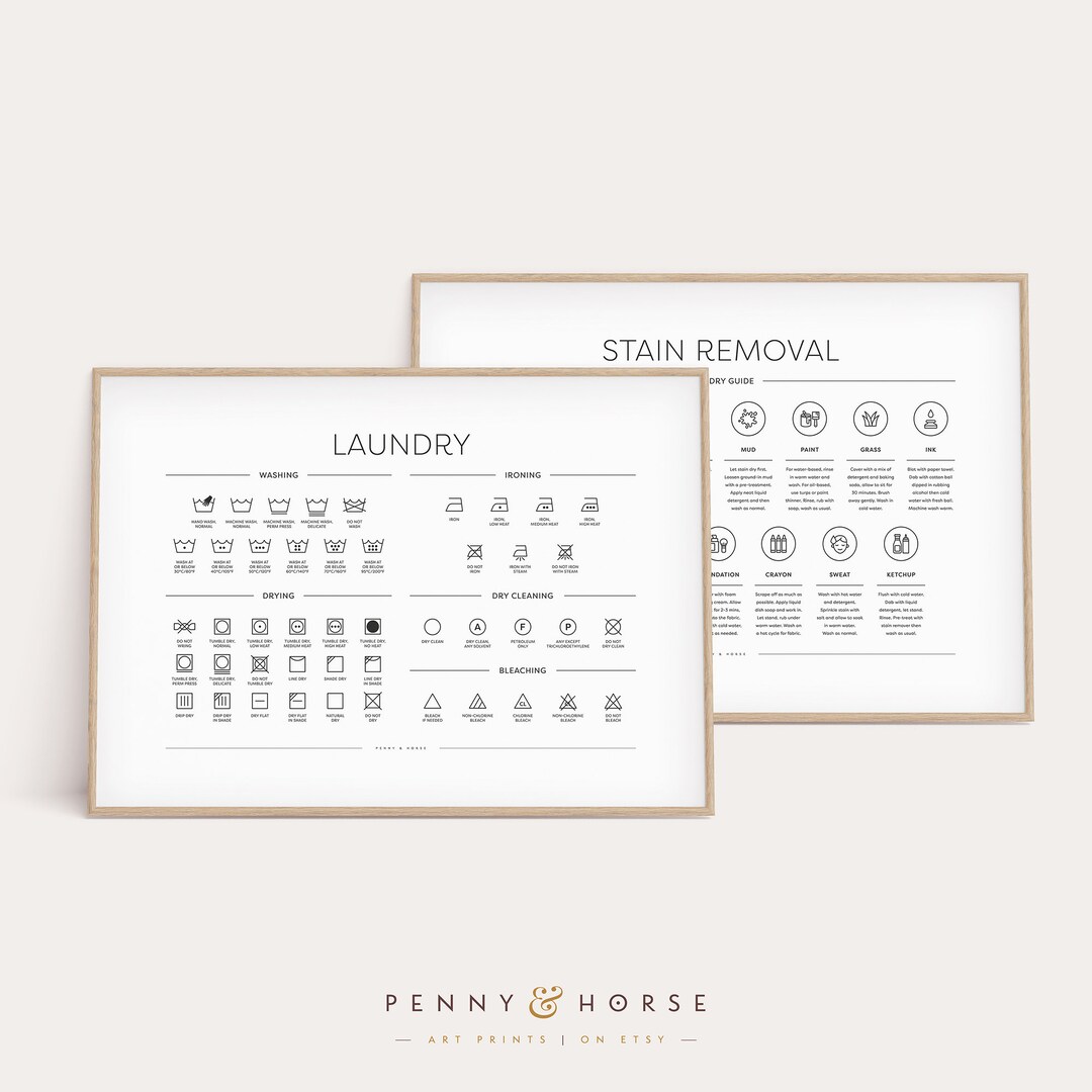 Laundry Room 2 Print Set, Symbols/stains Guide, Printable Laundry Art ...