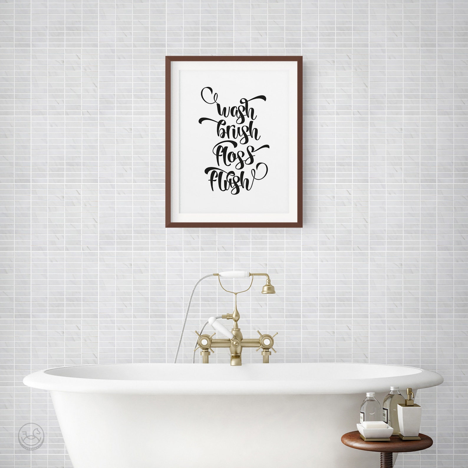 Wash Brush Floss Flush Script Bathroom Art Printable Digital - Etsy UK