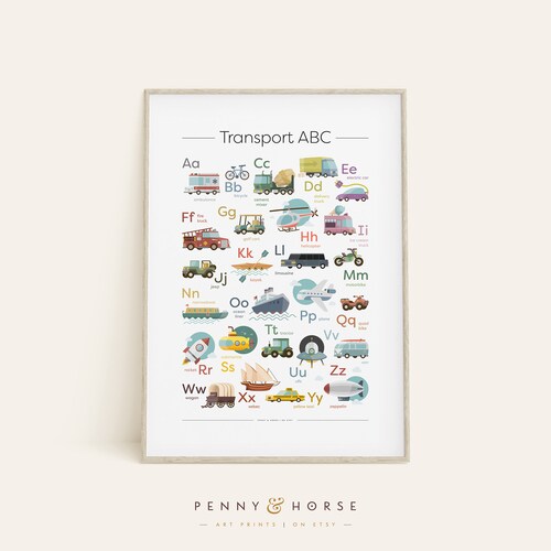 Transportation Alphabet Poster Vehicle Wall Art Construction - Etsy
