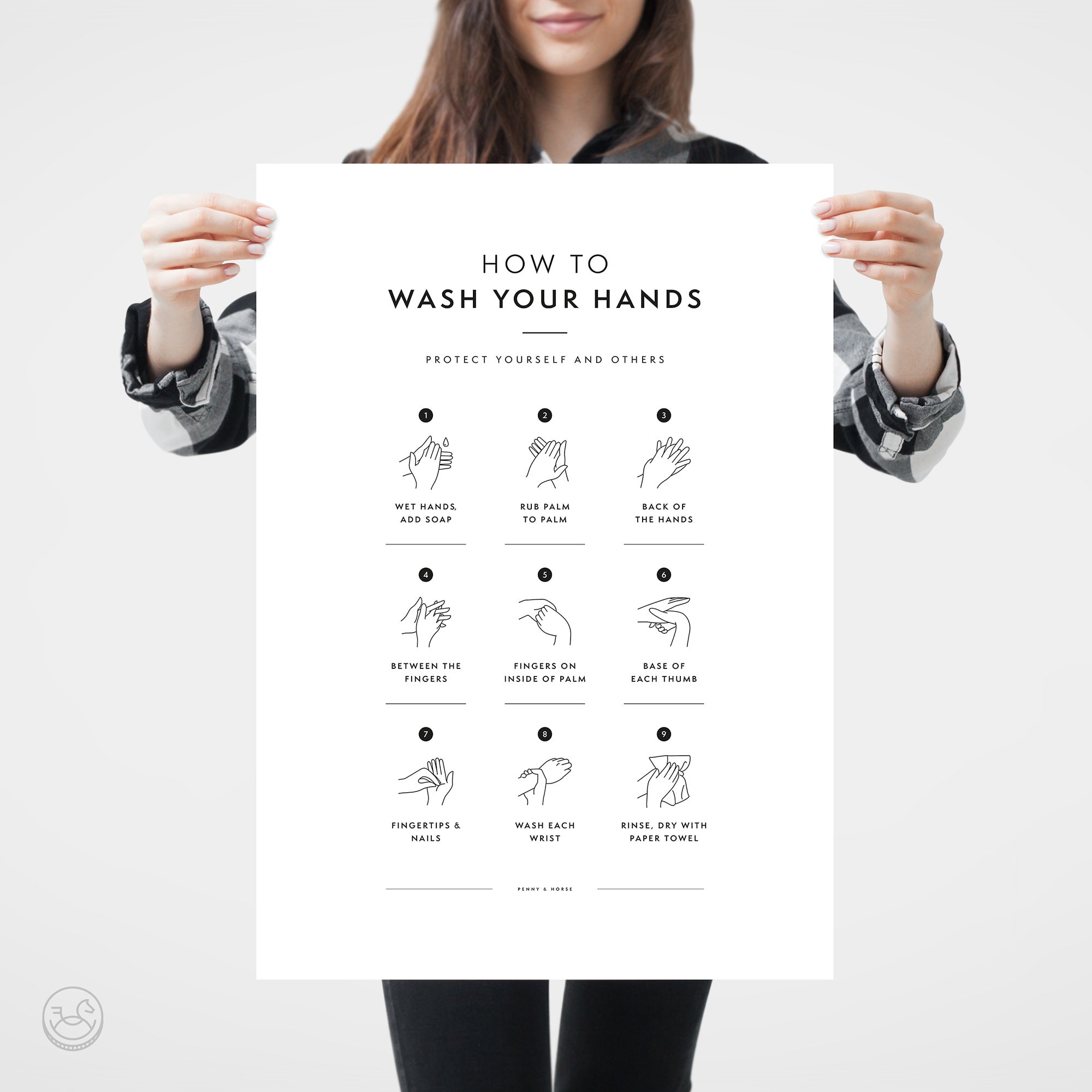 Wash Your Hands Printable Sign, Minimal Bathroom Sign, Restroom Poster ...