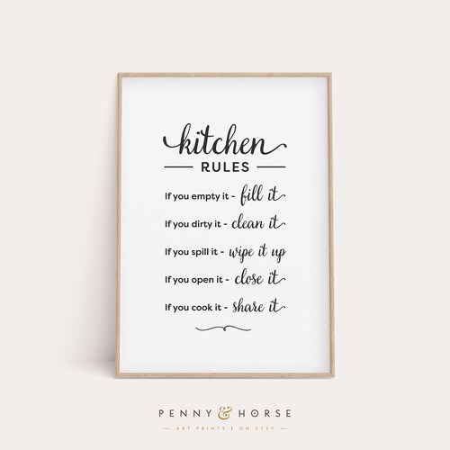 Kitchen Rules Sign Kitchen Wall Decor Printable Art Kitchen - Etsy