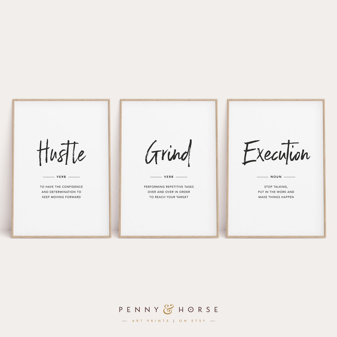 Hustle Grind Execution Script 3 Print Set, Inspirational Quote ...