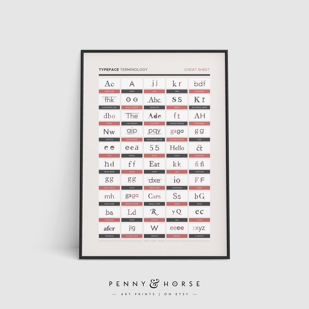 Typeface Terminology Cheat Sheet Common Typography Terms - Etsy