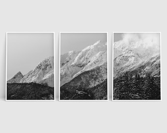 Set of 2 Mountain Print, Snow Mountains, Black and White Prints ...