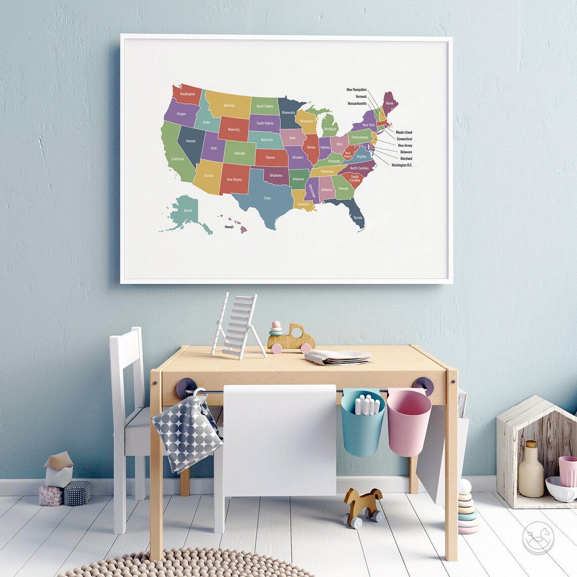 USA States Map Poster Classroom United States America Wall | Etsy