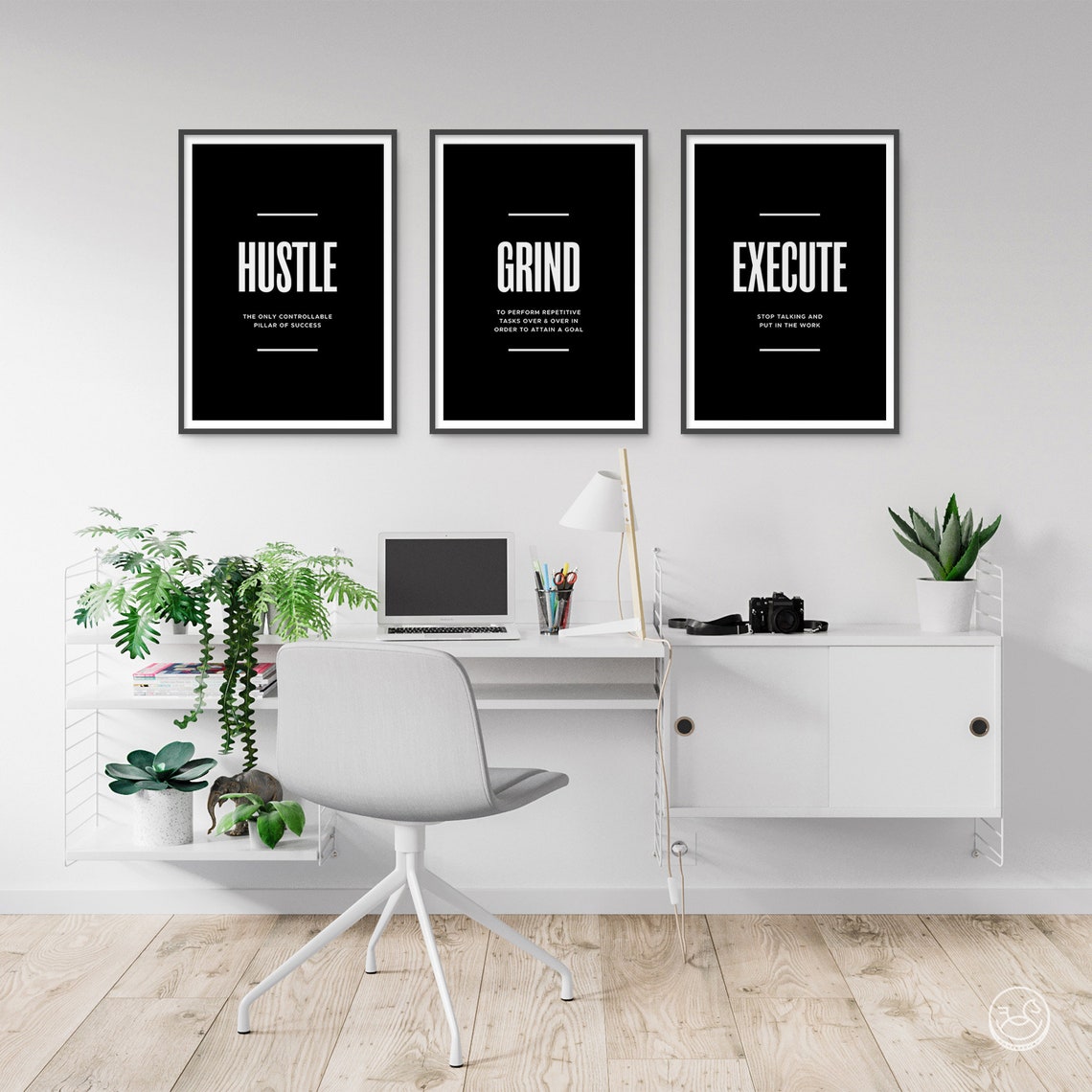 Hustle Grind Execute Print Set, Motivational Office Decor ...