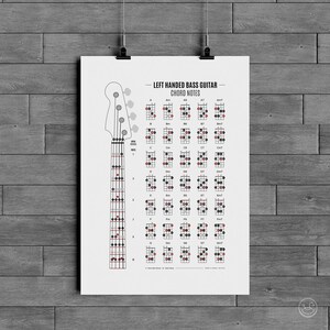 Left Handed Bass Guitar Chord Notes & Fretboard Poster Bass | Etsy