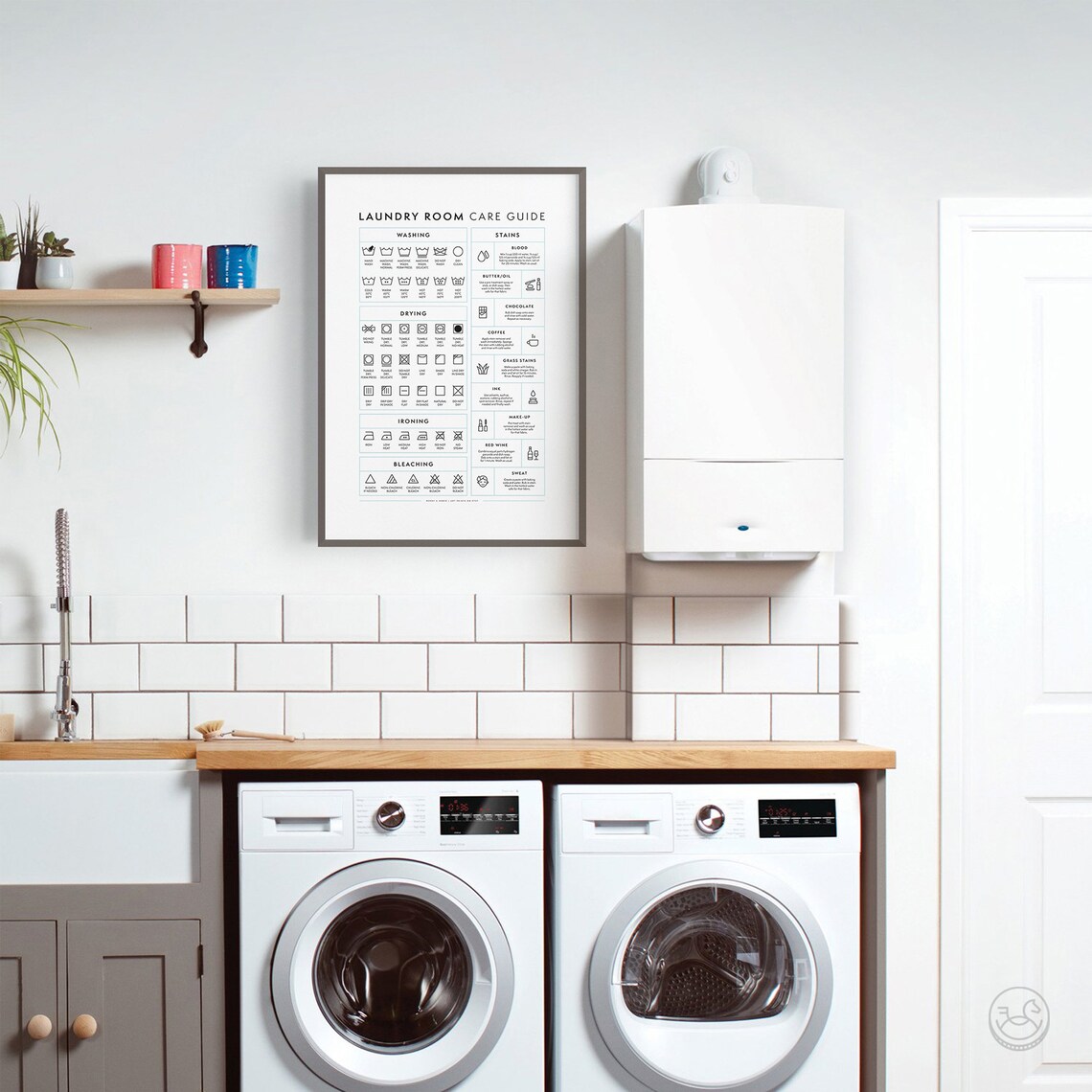 Laundry Room Care Guide Print Printable Laundry Symbols Art | Etsy