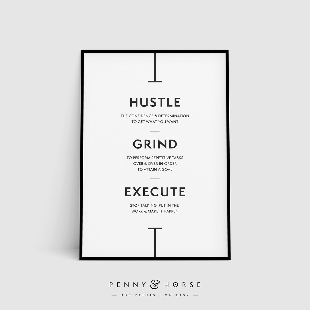 Hustle Grind Execute Print, Printable Wall Art, Inspirational Quote ...