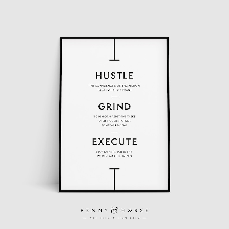 Hustle Grind Execute Print Printable Wall Art Inspirational - Etsy UK