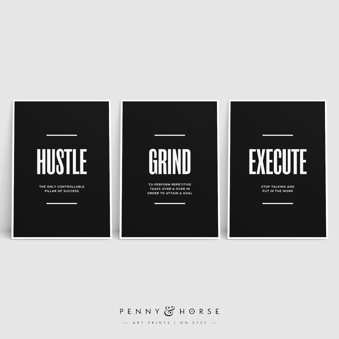 Hustle Grind Execute Print Set, Motivational Office Decor ... Hustle Grind Execute Print Set, Motivational Office Decor ...