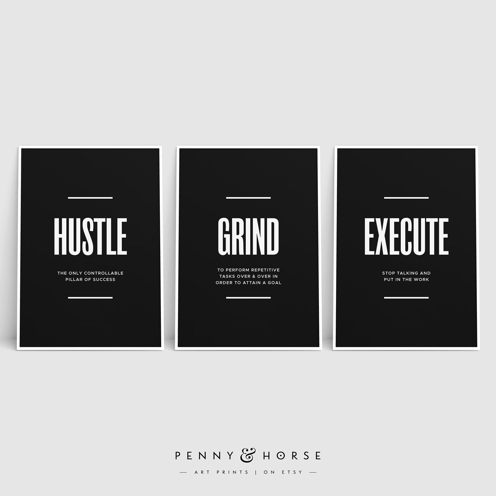 Hustle Grind Execute Print Set, Motivational Office Decor ...