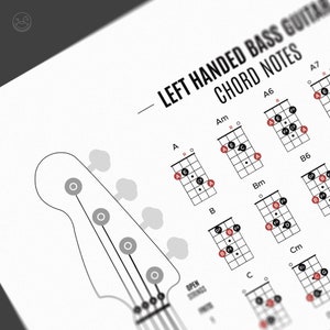 Left Handed Bass Guitar Chord Notes & Fretboard Poster, Bass Chords ...