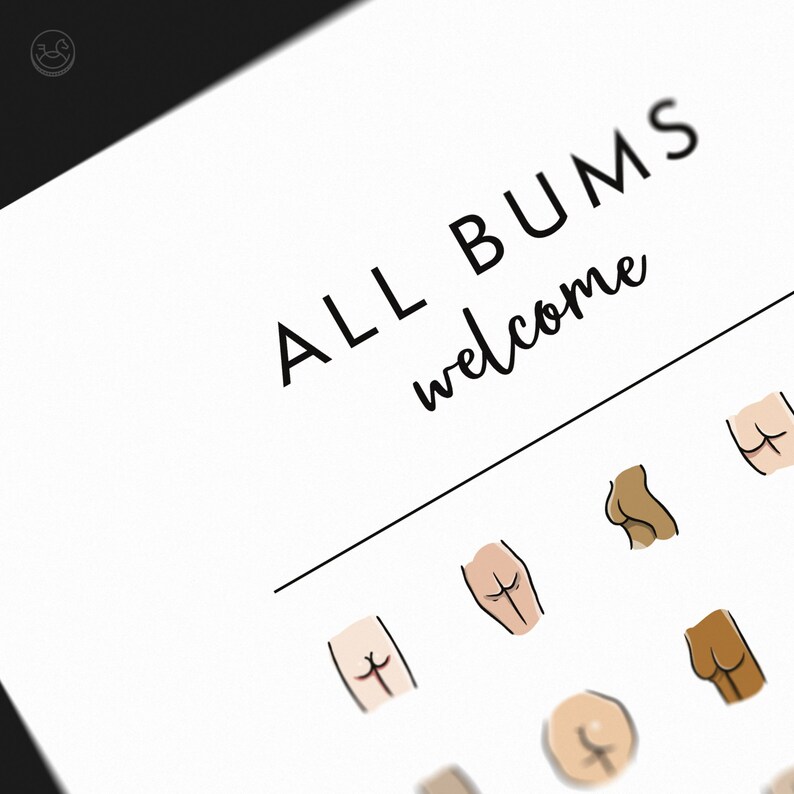 Funny Bathroom Art All Bums Welcome Cute Bathroom Butts Bum Etsy Canada