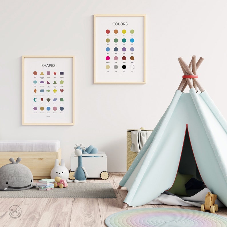 Shapes & Colors Posters, Educational Wall Art Set, Colorful Nursery ...