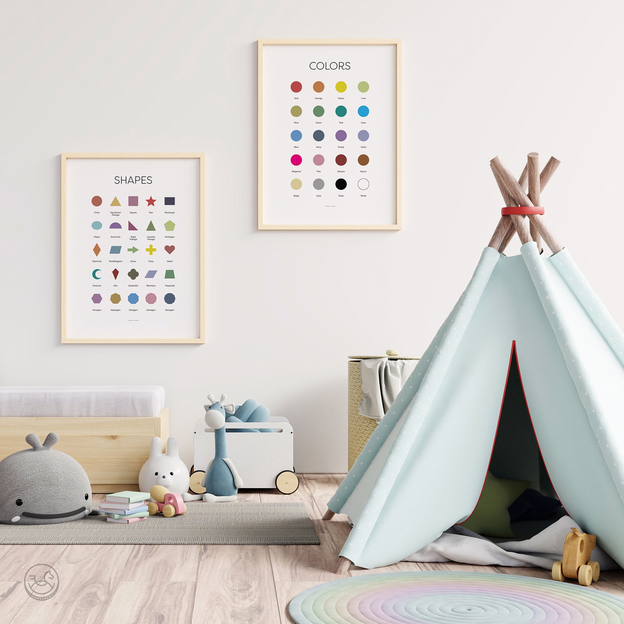 Shapes & Colors Posters, Educational Wall Art Set, Colorful Nursery ...