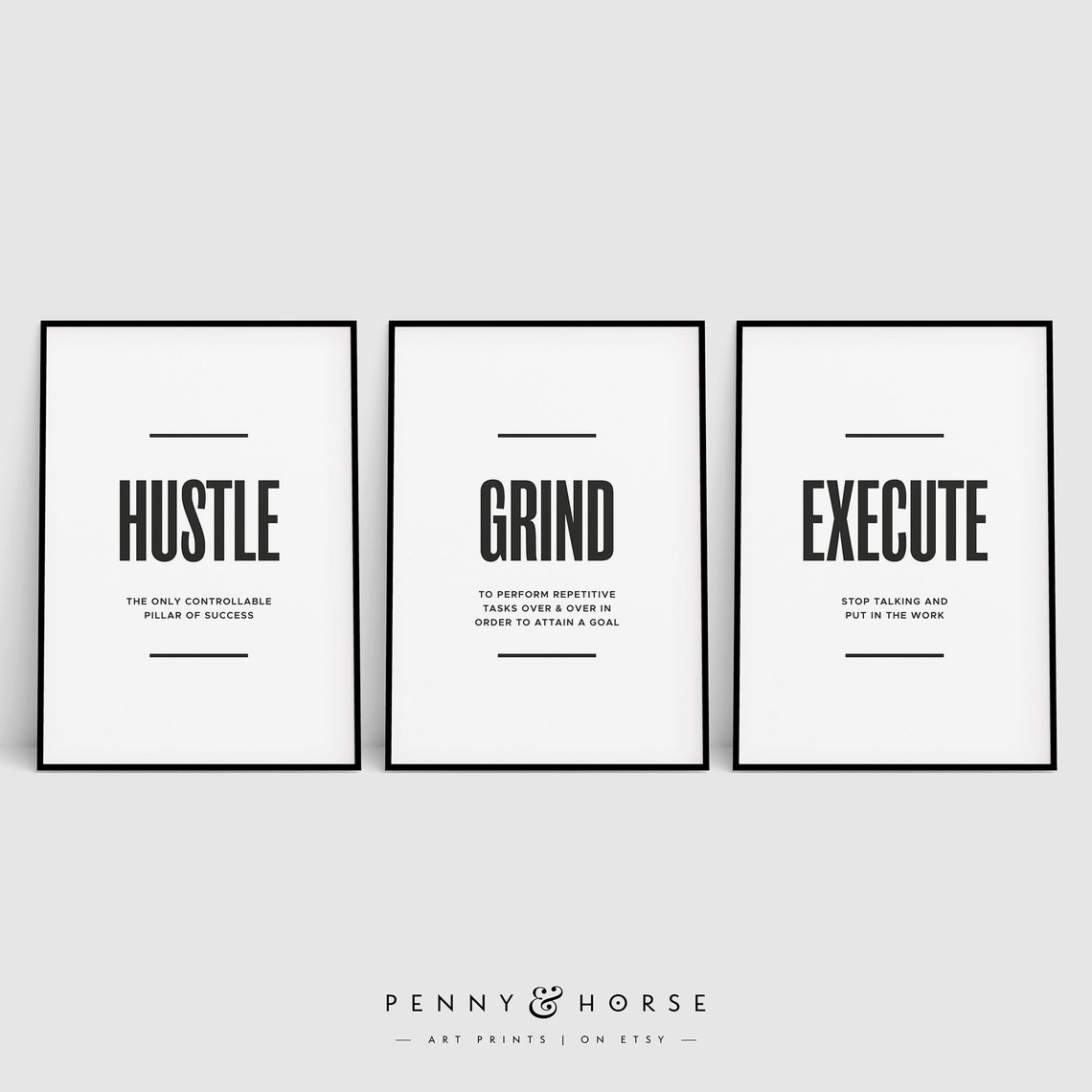 Hustle Grind Execute Print Set, Inspirational Posters, Entrepreneur ...