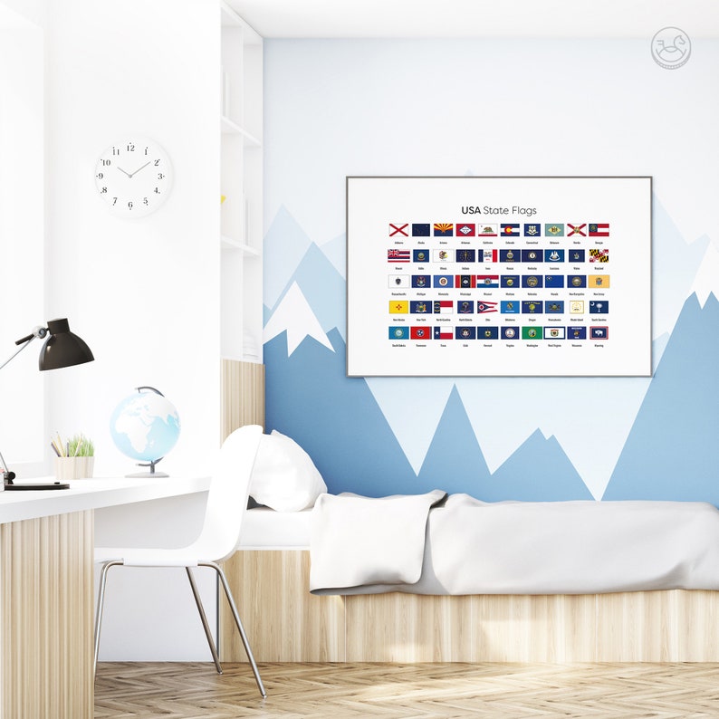 USA State Flags Print Educational Wall Art Classroom United | Etsy