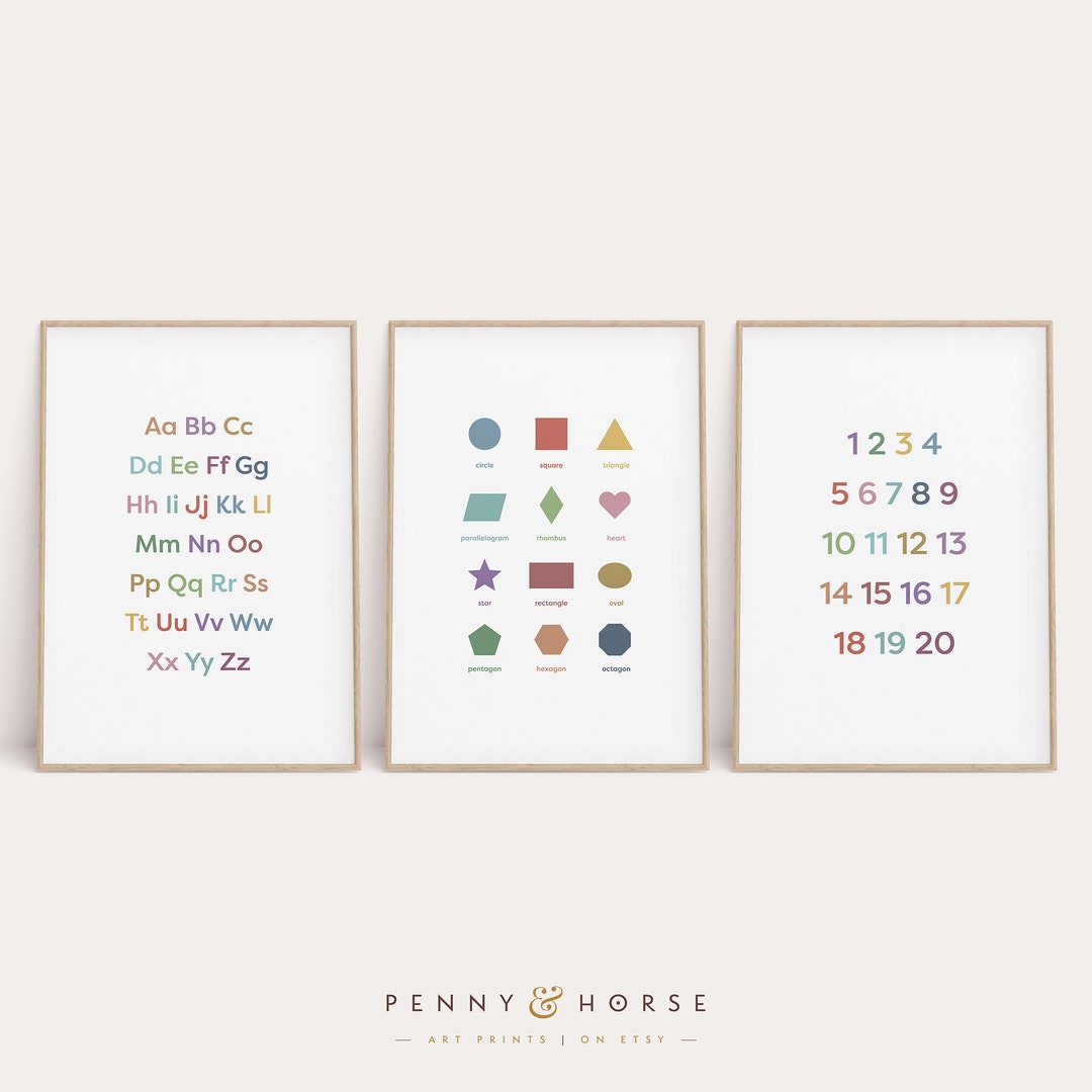 Kids Wall Art, Children's Nursery Art, Set of 3 Prints, Educational ...