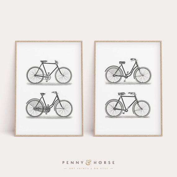 Vintage Bicycle Print Set Cycling Printable Art Vintage | Etsy