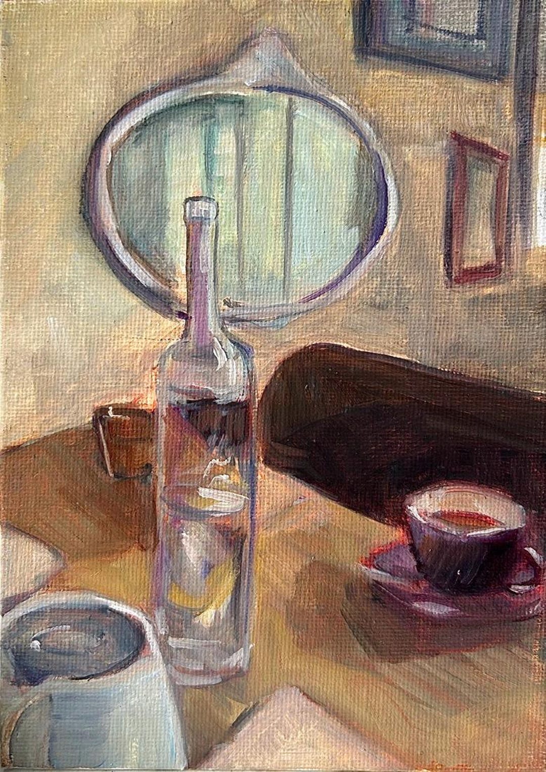 Cafe Table Oil Painting: Still Life, Matted Frame, 5x7" Canvas - Etsy