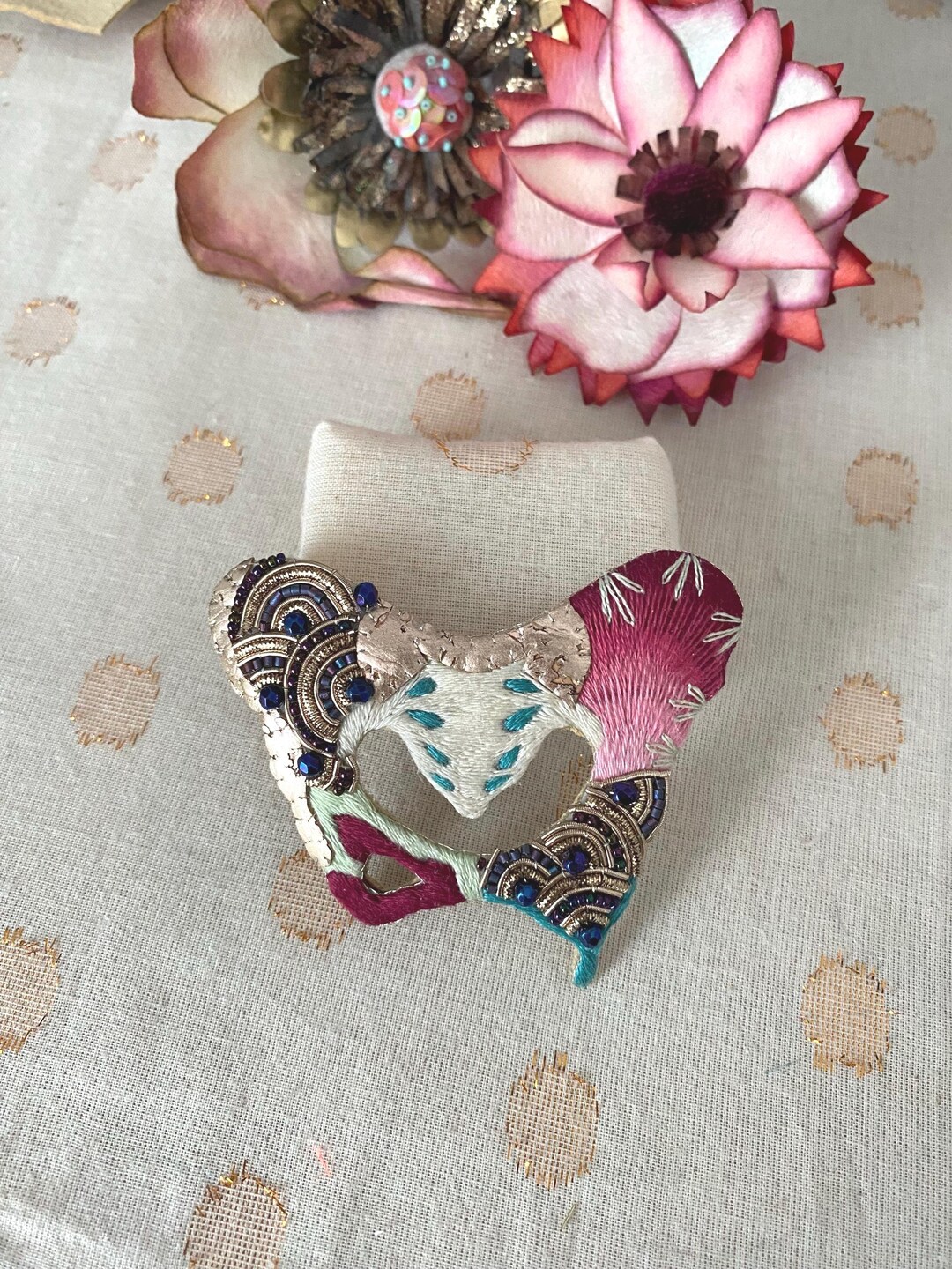 Embroidered Pelvis Brooch in Pink, Burgundy, and Blue - Etsy