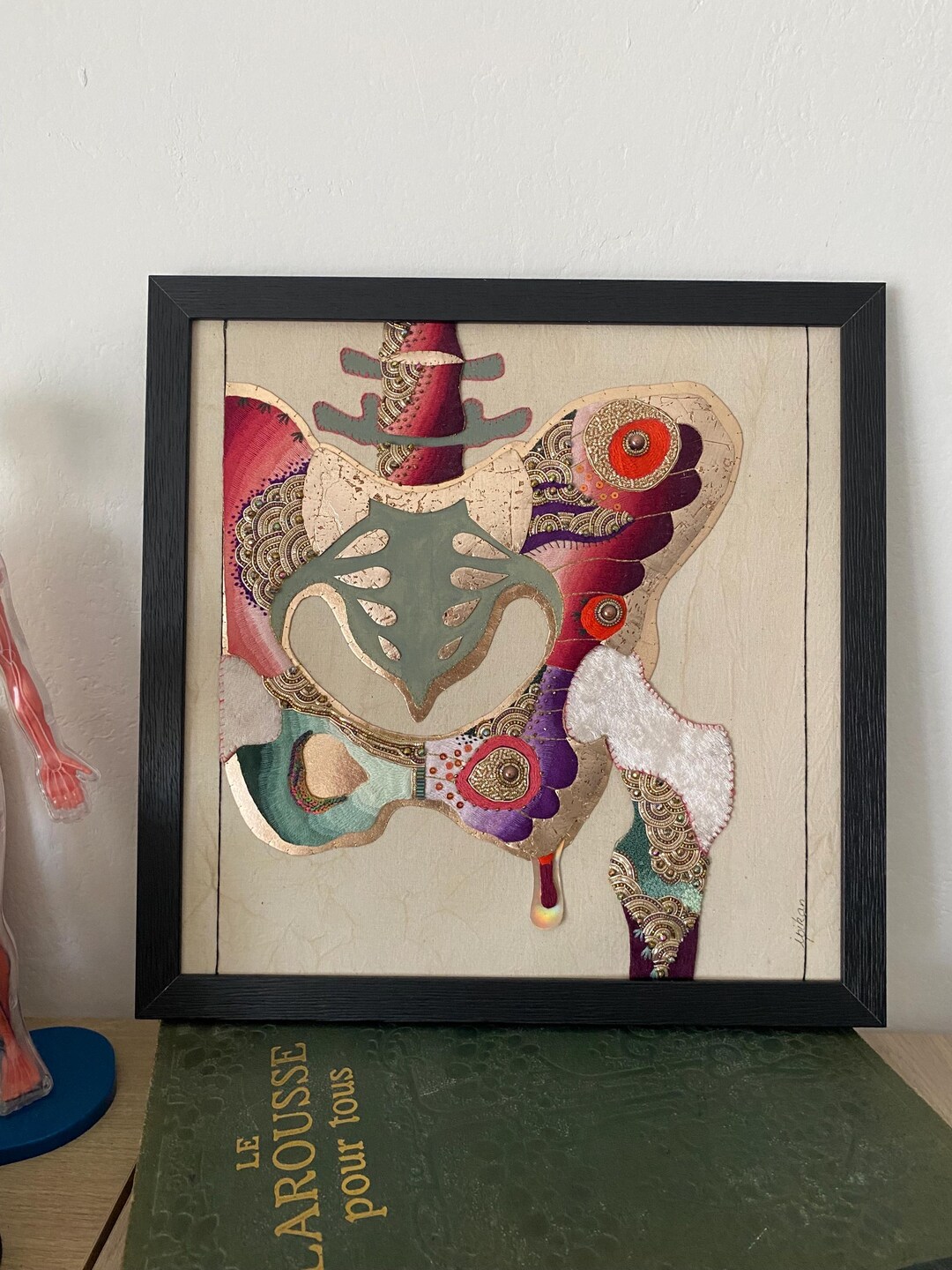 Burgundy Green Pelvis Chart, Embroidered Anatomy, Embroidered Frame ...