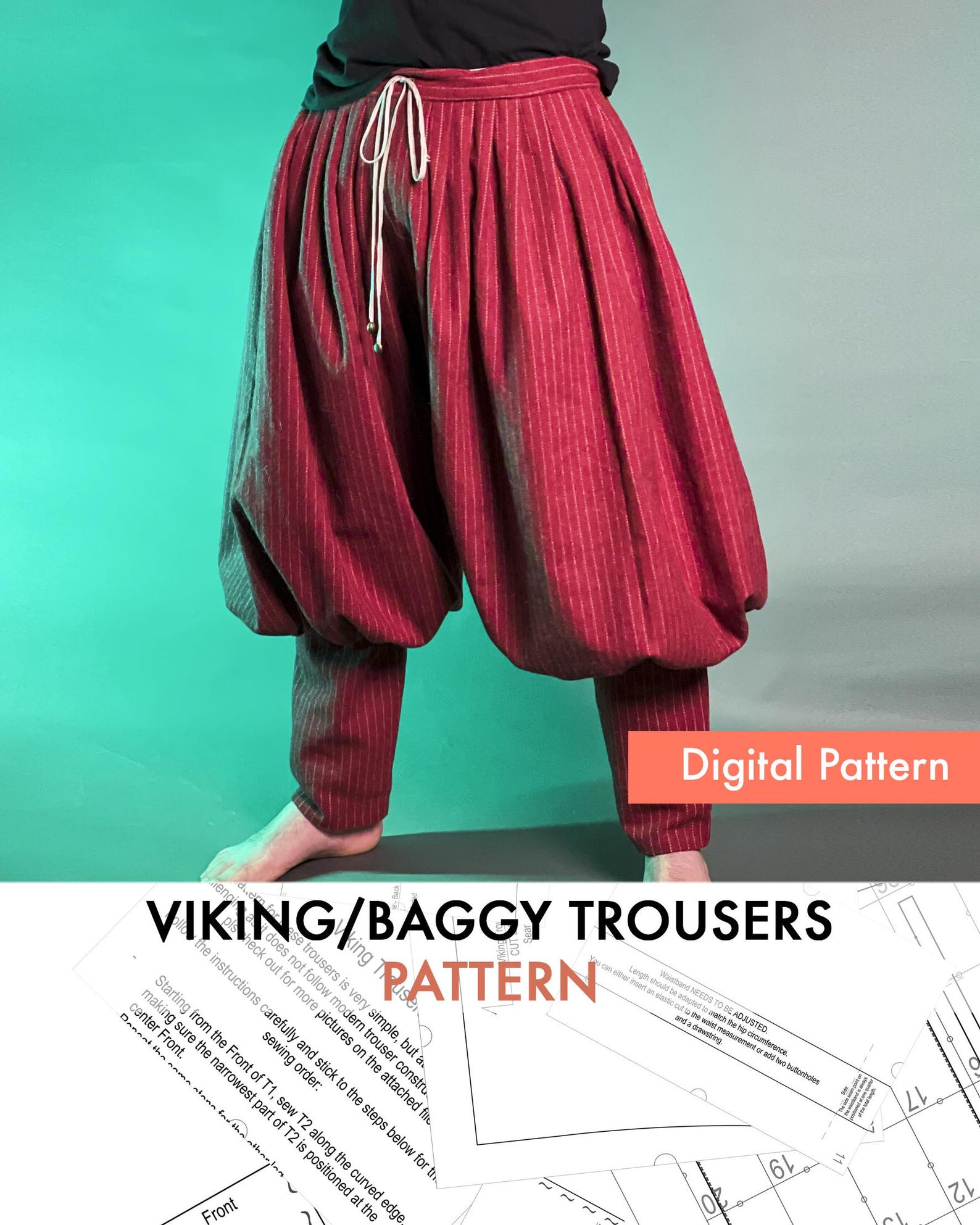 Viking Pants Sewing Pattern PDF – Medieval Baggy Trousers for LARP ...