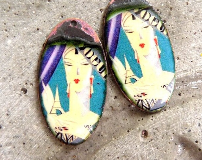 Enameled Charms-retro Woman Portrait-drop Charms-enamel on Copper-face ...