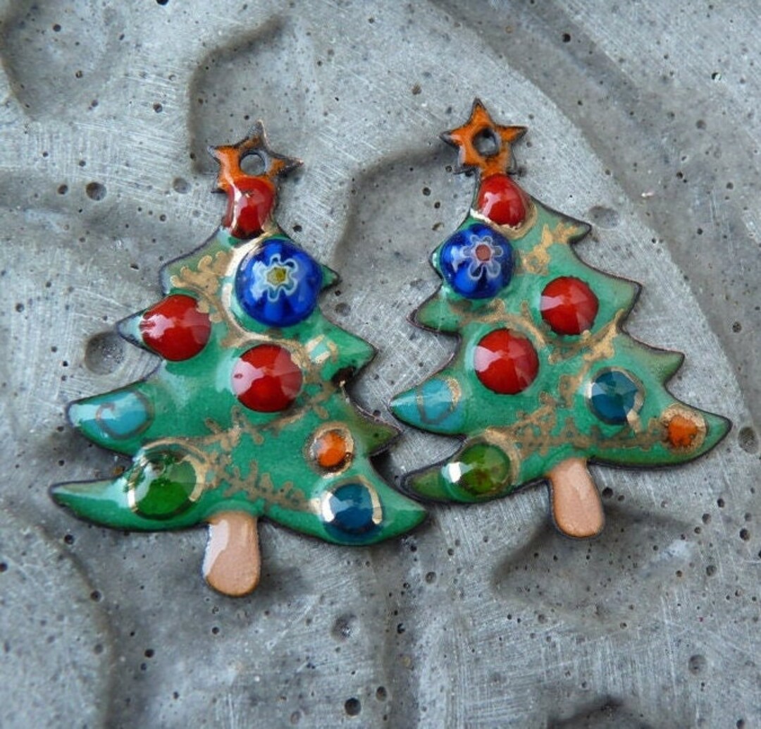 HAPPY Christmasfirenameled Charms-bohemian Rustic Charms - Etsy