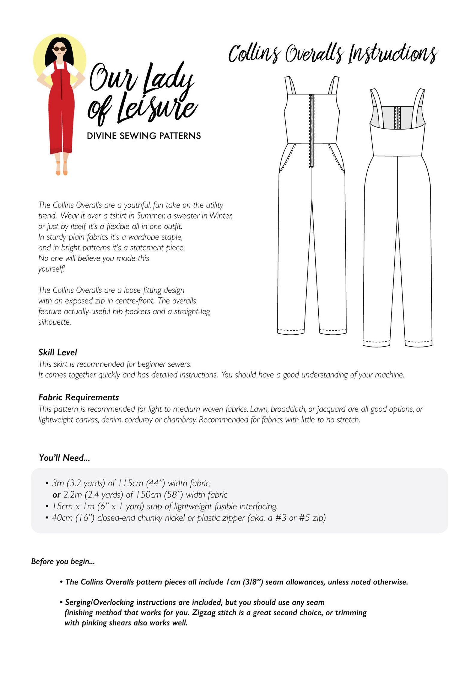 Collins Overalls Sewing Pattern / Coveralls Sewing Pattern / | Etsy