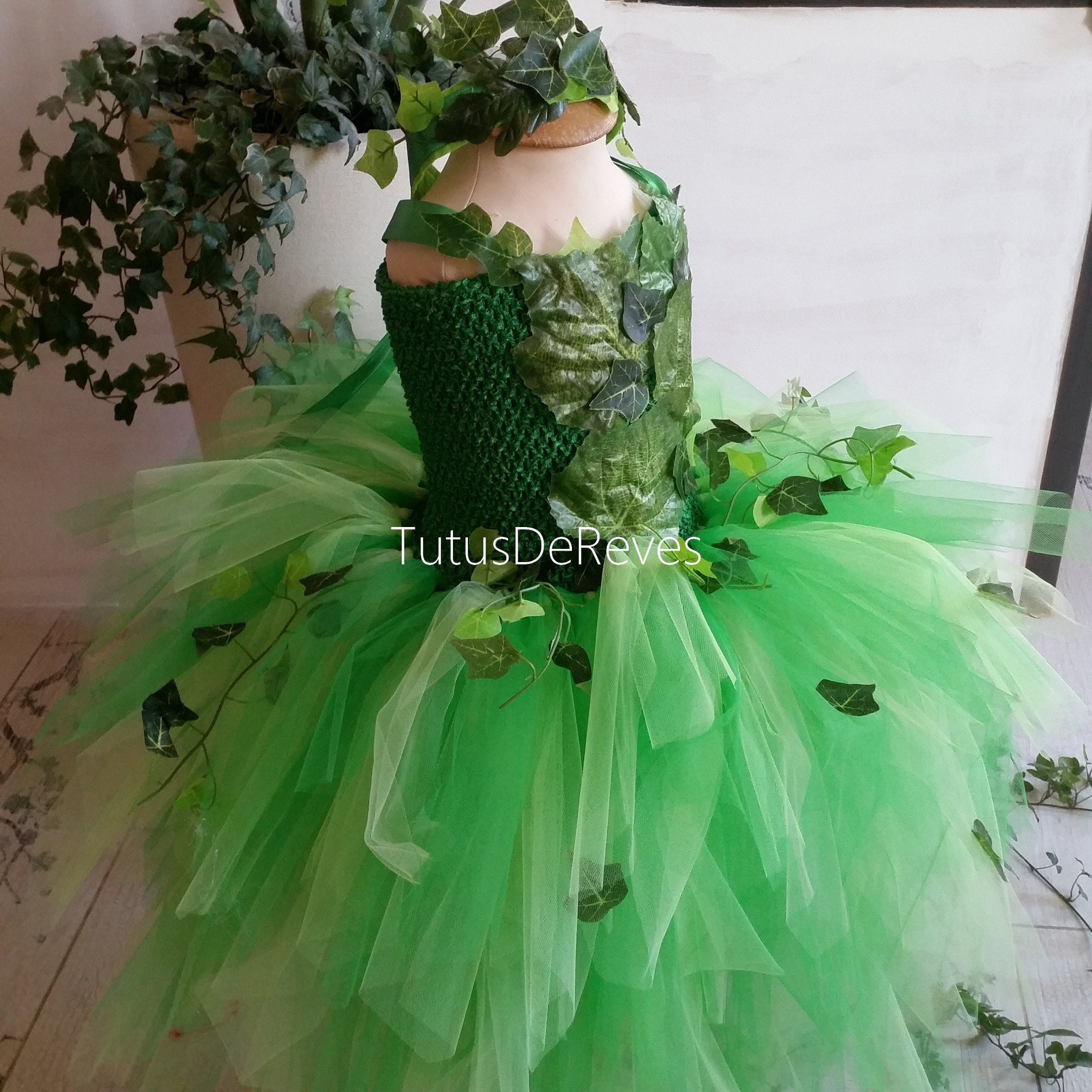 Green Fairy Tutu Dress, Forest Elf Costume With Ivy, Girl's Gift, Party ...