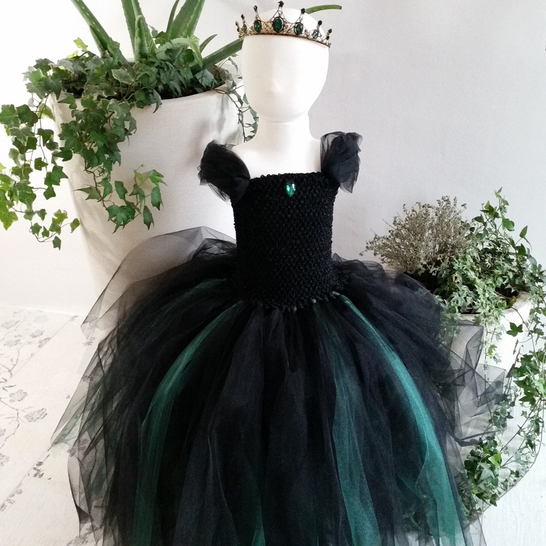 Black and Green Gothic Tutu Dress, Ankle-length Child Dress in Soft ...