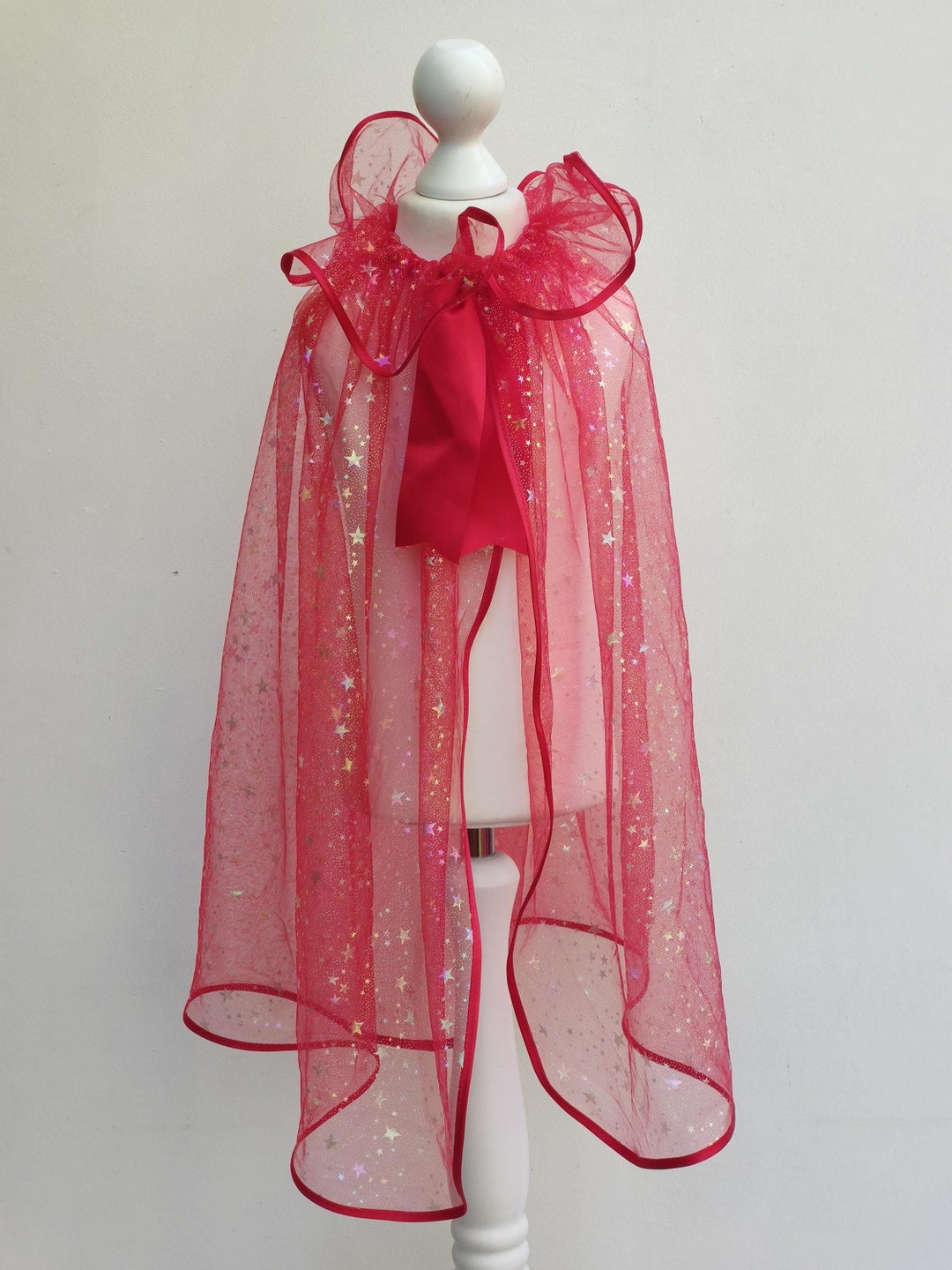 Red Veil Cape for Children With Stars, Christmas or Birthday Gift ...
