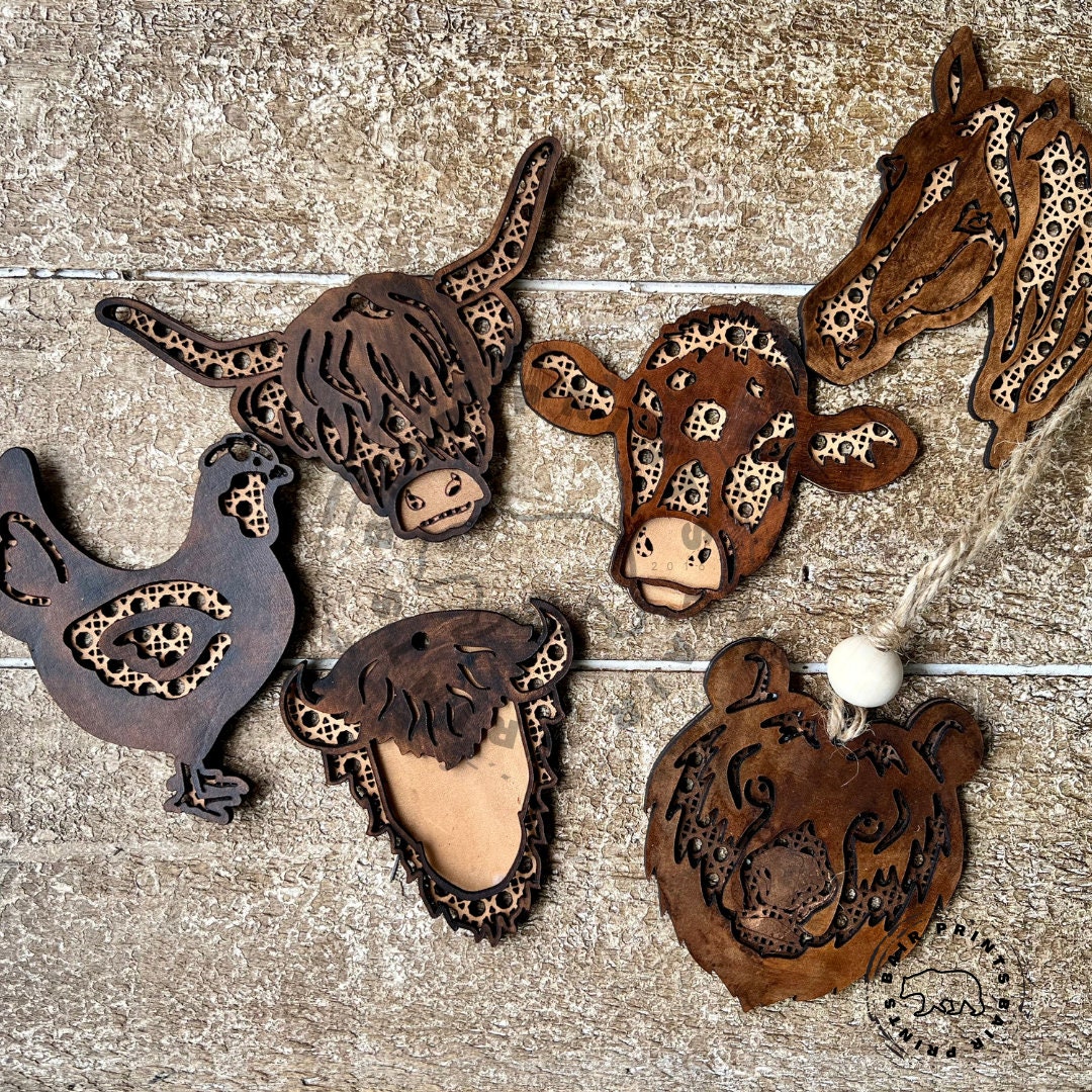 Leather Animal Car Charms. Bear Car Charm. Chicken, Highland Cow, Horse ...