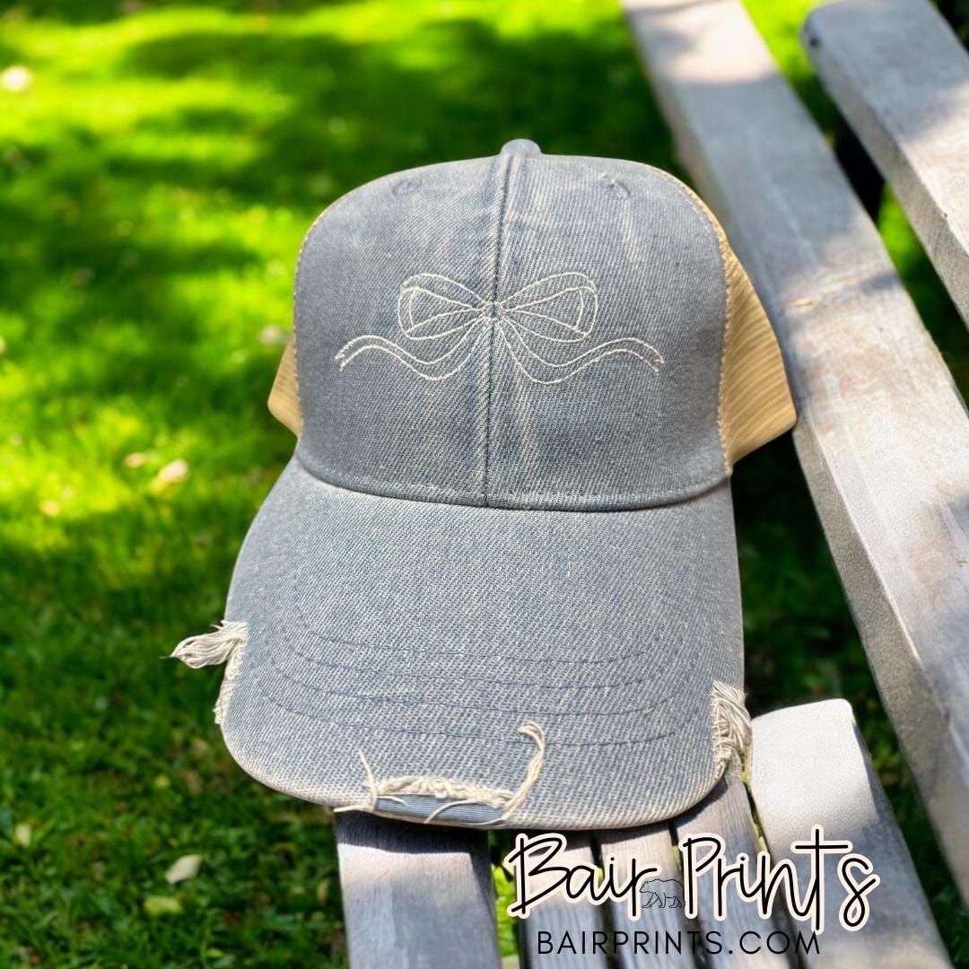 Embroidered Bow Hat. Cute Croquet Trucker Hat. Preppy Weekend Wear ...