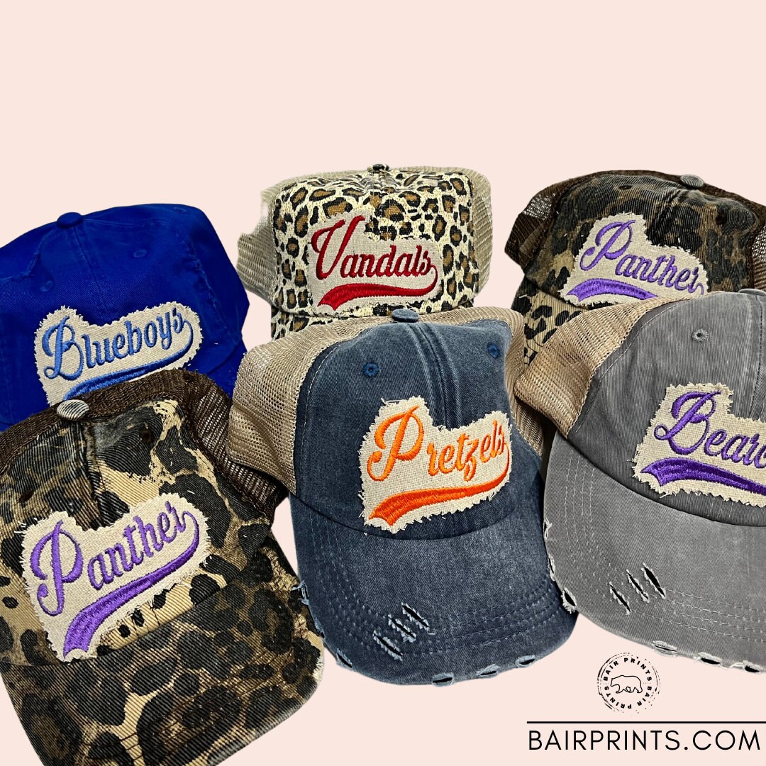 Team Spirit Distressed Hat. Embroidered Mascot Hat. School Spirit Hat ...