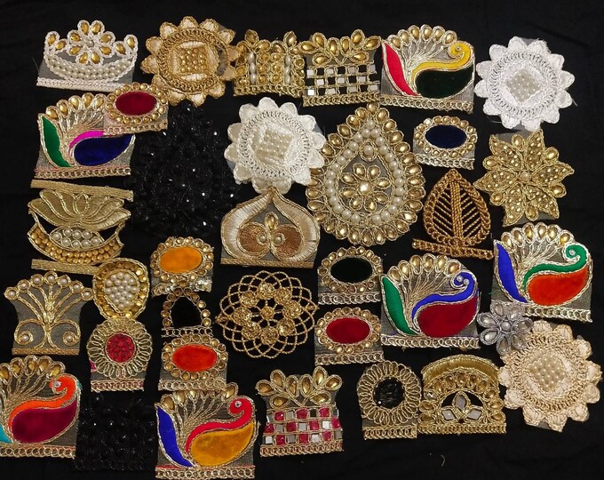 Grab Bag 35 Assorted Indian Appliques Scrap Job Lot Fabric Trims ...
