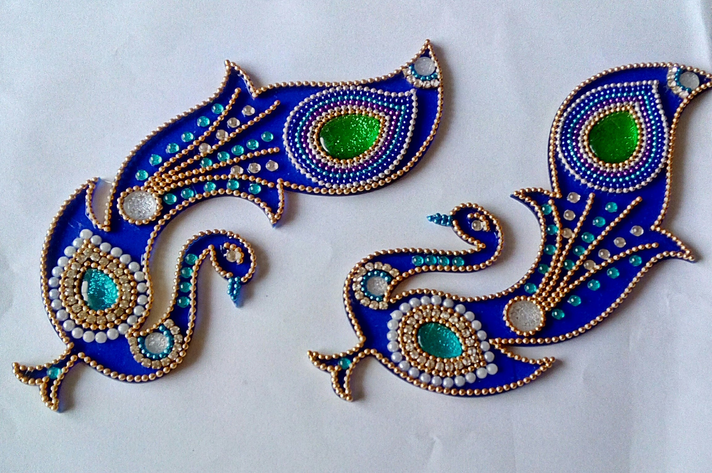 Beautiful Kundan Rangoli Floor Art BLUE Peacock Design Wedding Mandap ...