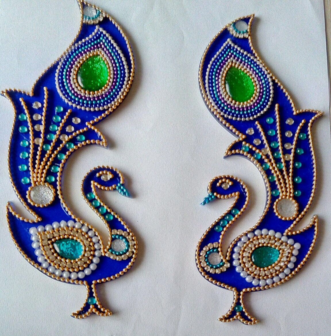 Beautiful Kundan Rangoli Floor Art BLUE Peacock Design Wedding Mandap ...